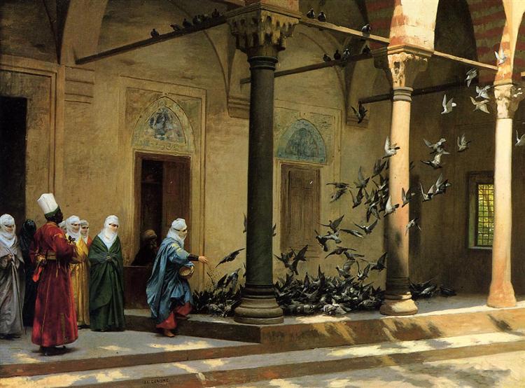 Harem Women Feeding Pigeons In A Courtyard Jean Leon Gerome WikiArt